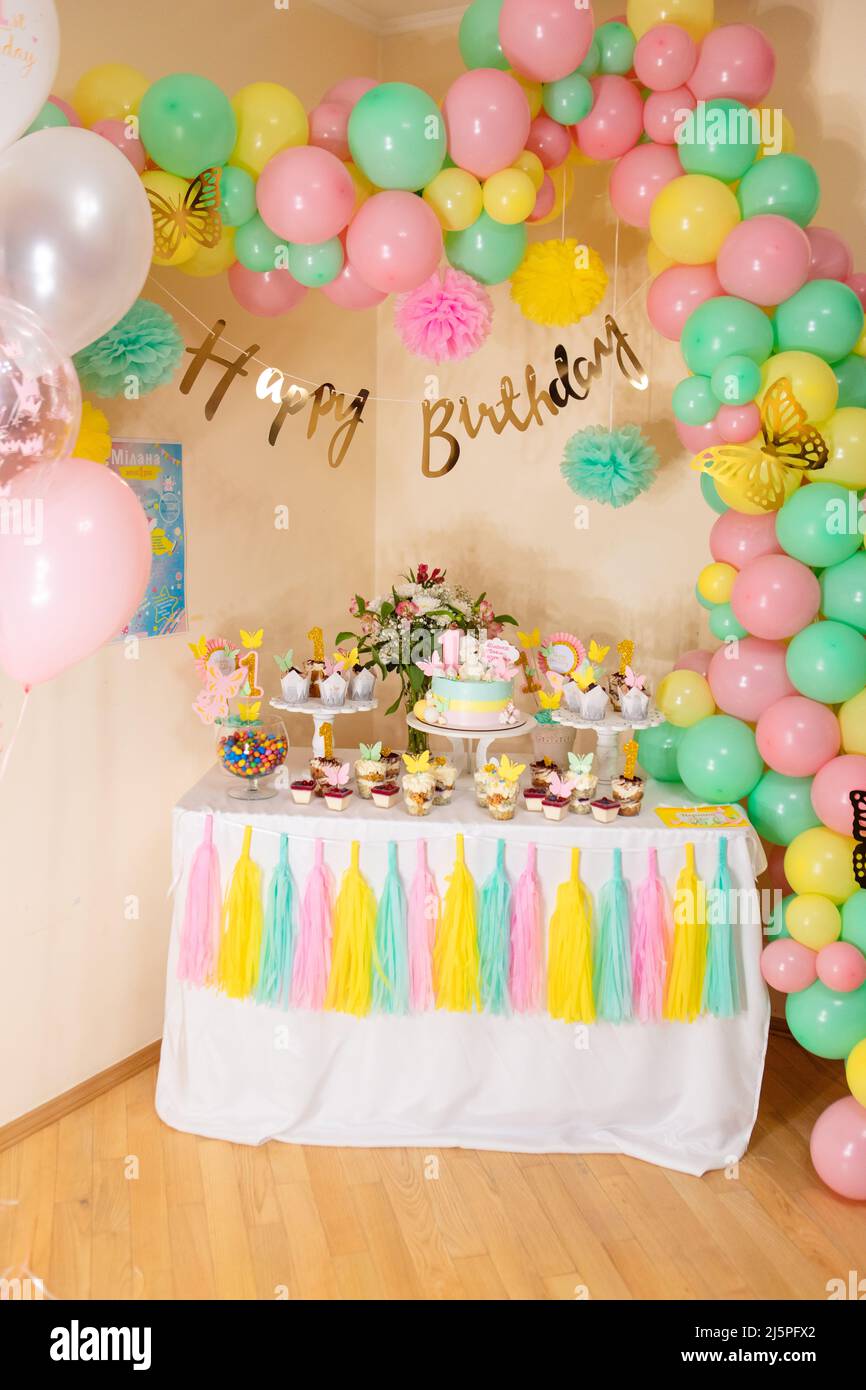 sweet counter with cakes and candies Stock Photo - Alamy