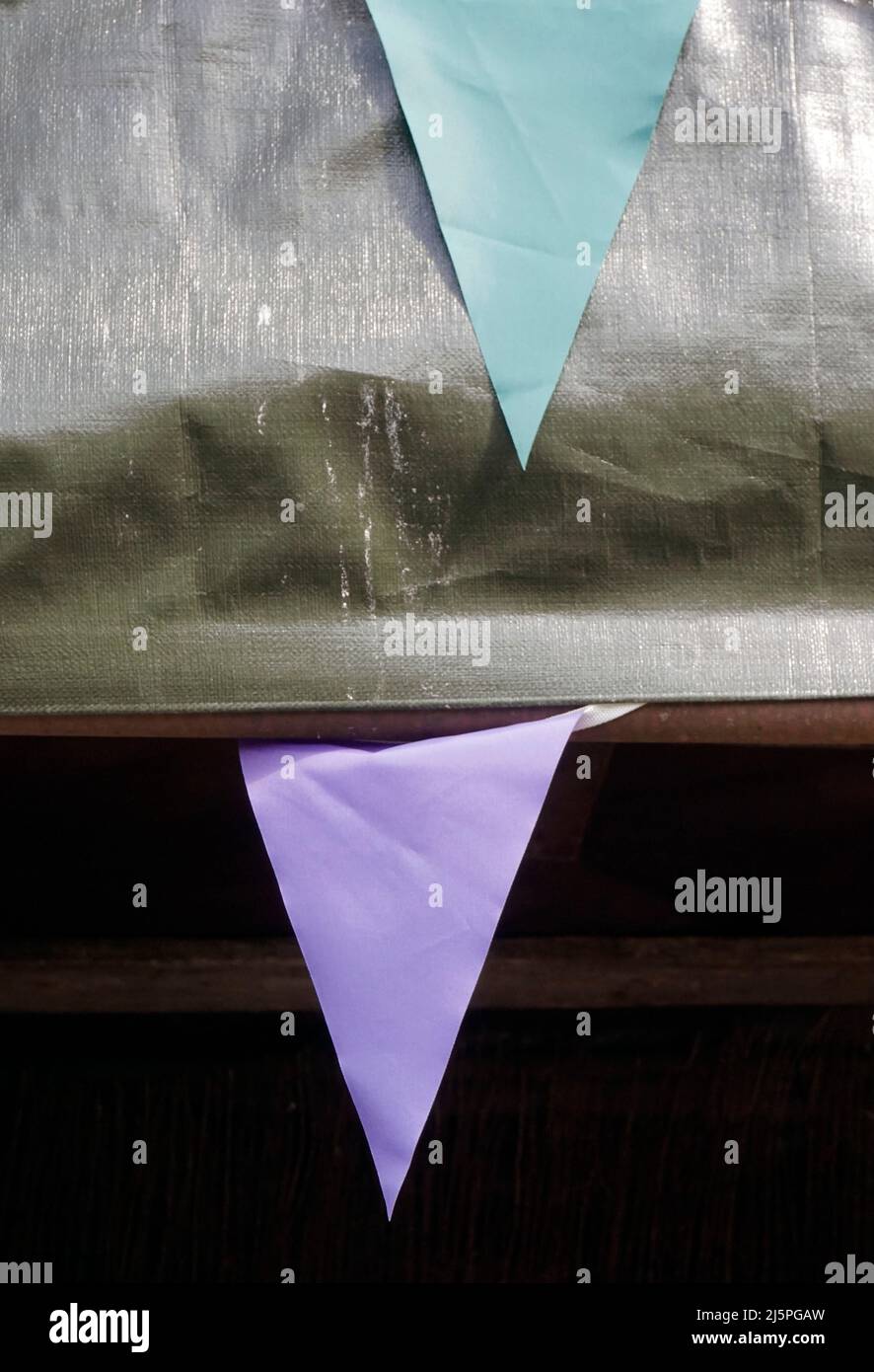 hanging coloured flags Stock Photo - Alamy