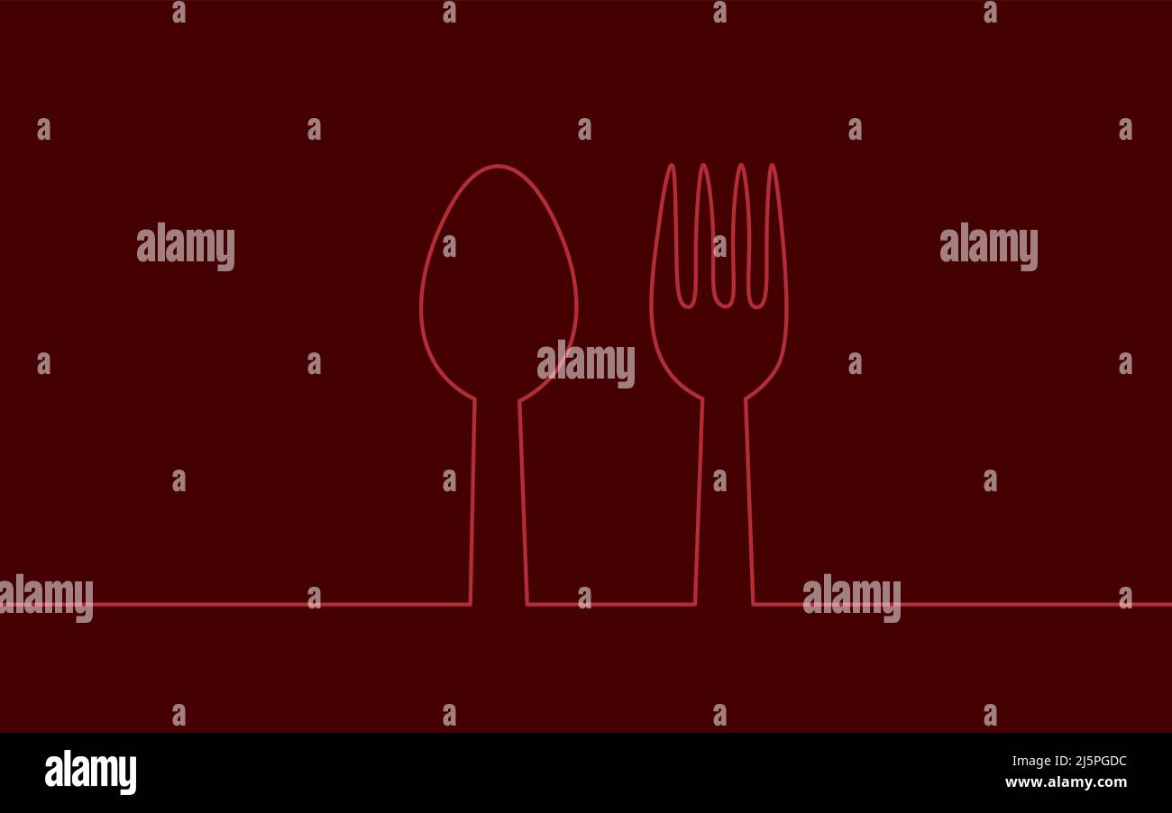 One line spoon fork gastronomy concept. Continuous lineart tasty soup ...