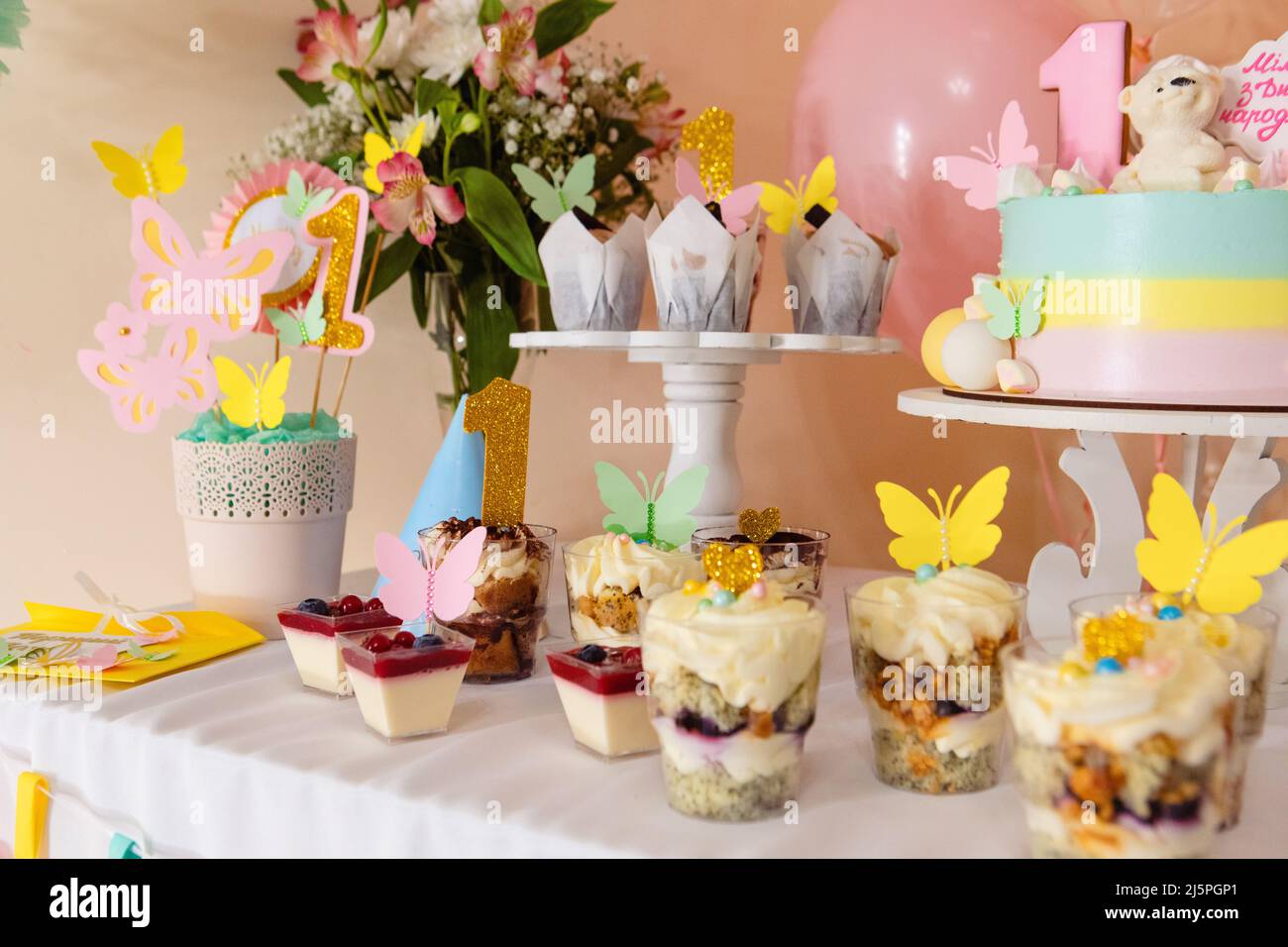 sweet counter with cakes and candies Stock Photo - Alamy