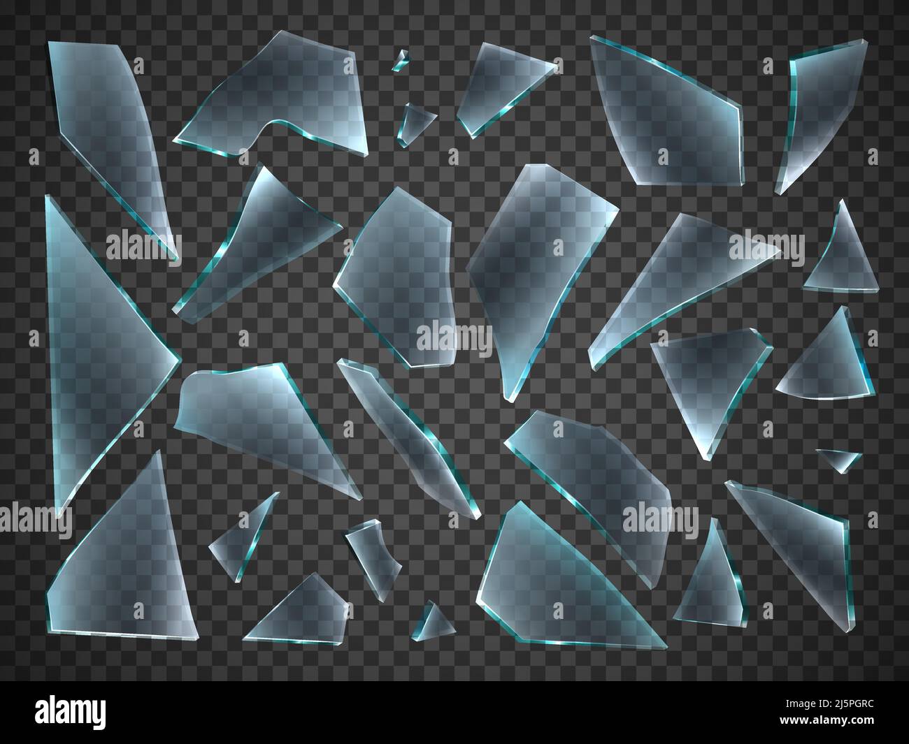 Broken glass shards. Realistic different random shapes pieces. 3D sharp ...
