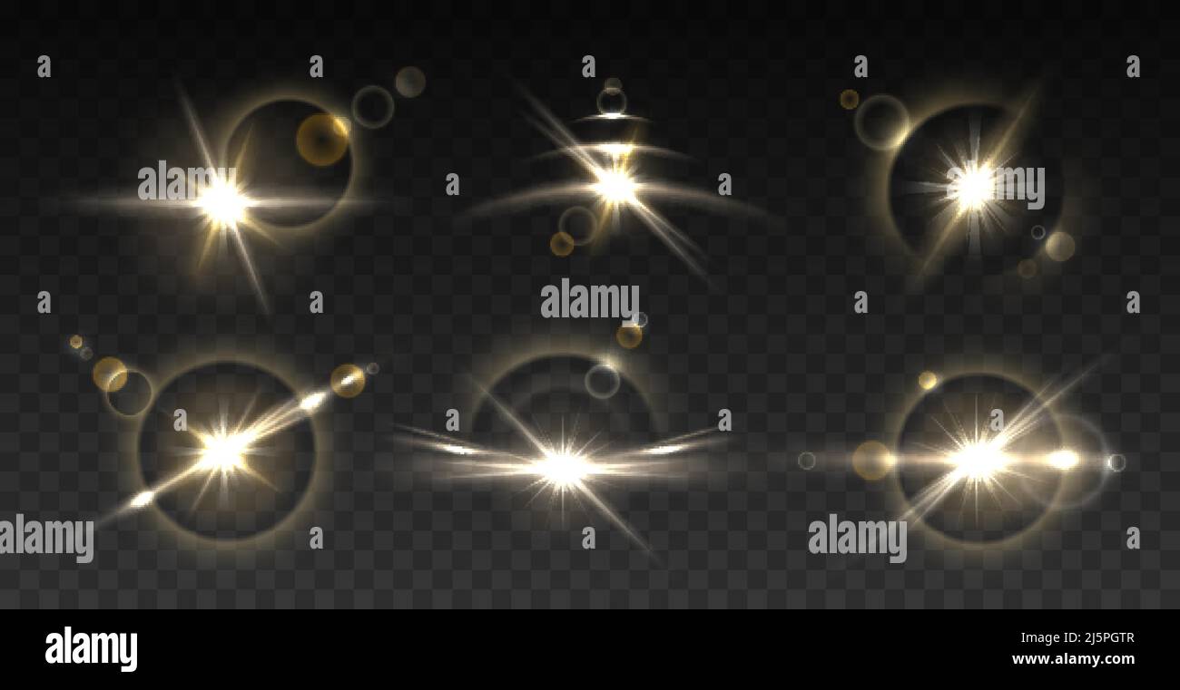 Camera lens flare lights. Shining optics effects. Realistic flash ...