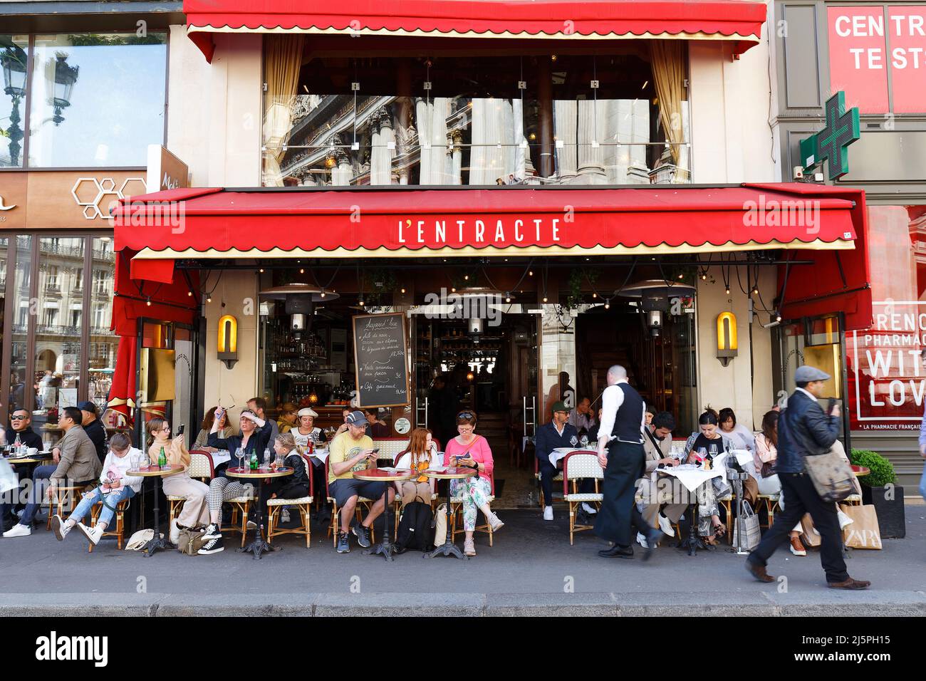 Paris, France-April 15 , 2022 : L'Entracte Opera Cafe is trditional ...
