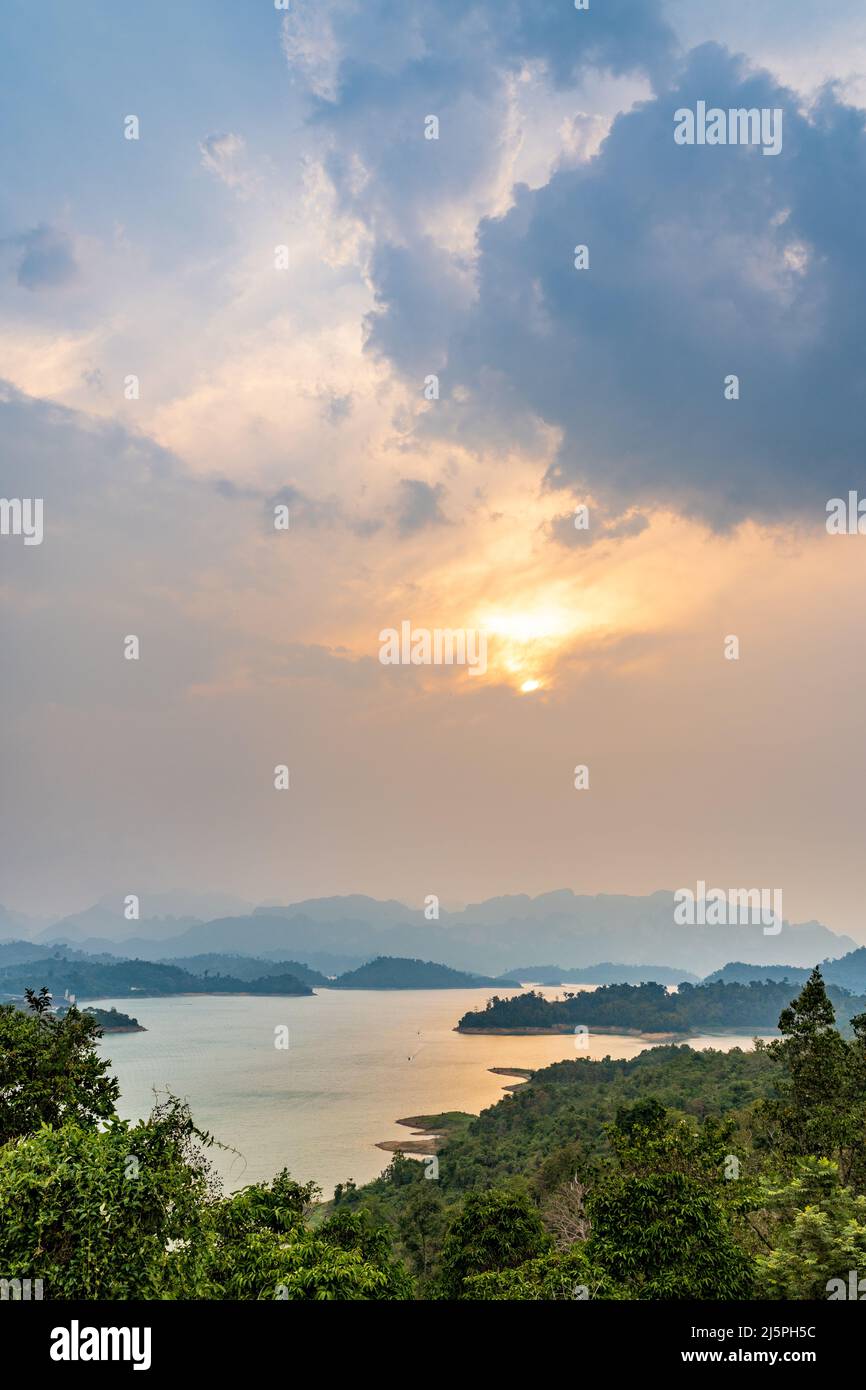 Aerial view of the Ratchaprapha dam or known by locals as Cheow Lan dam ...
