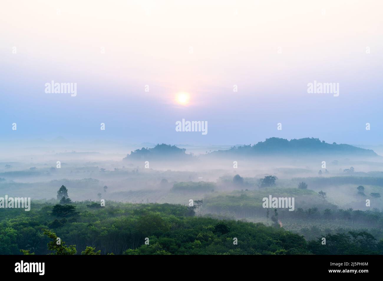 Morning sunrise above the landscape of rural area of Surat Thani ...