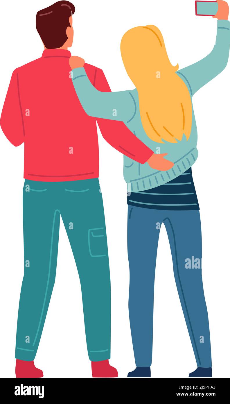 Couple making selfie. Back view of date photo Stock Vector Image & Art ...