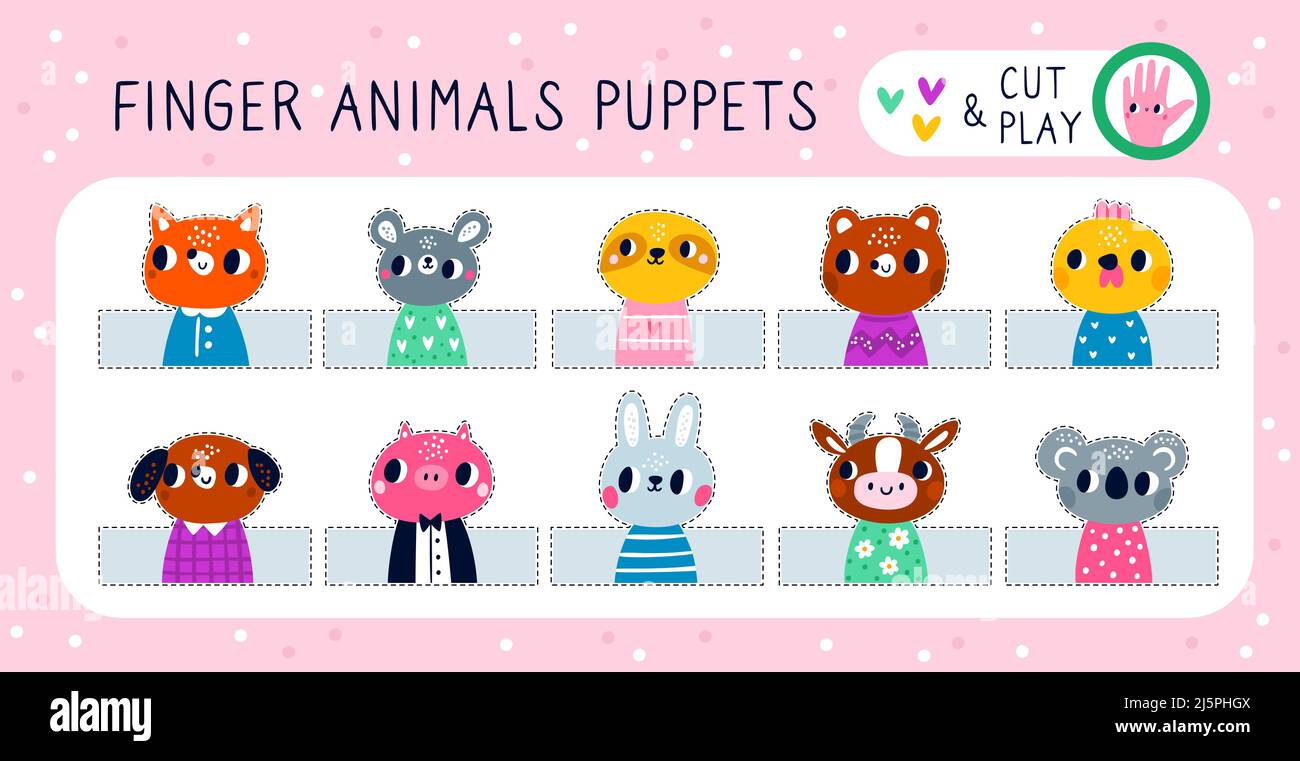 Finger animal puppets. Funny handmade toy. Home theatre performance ...