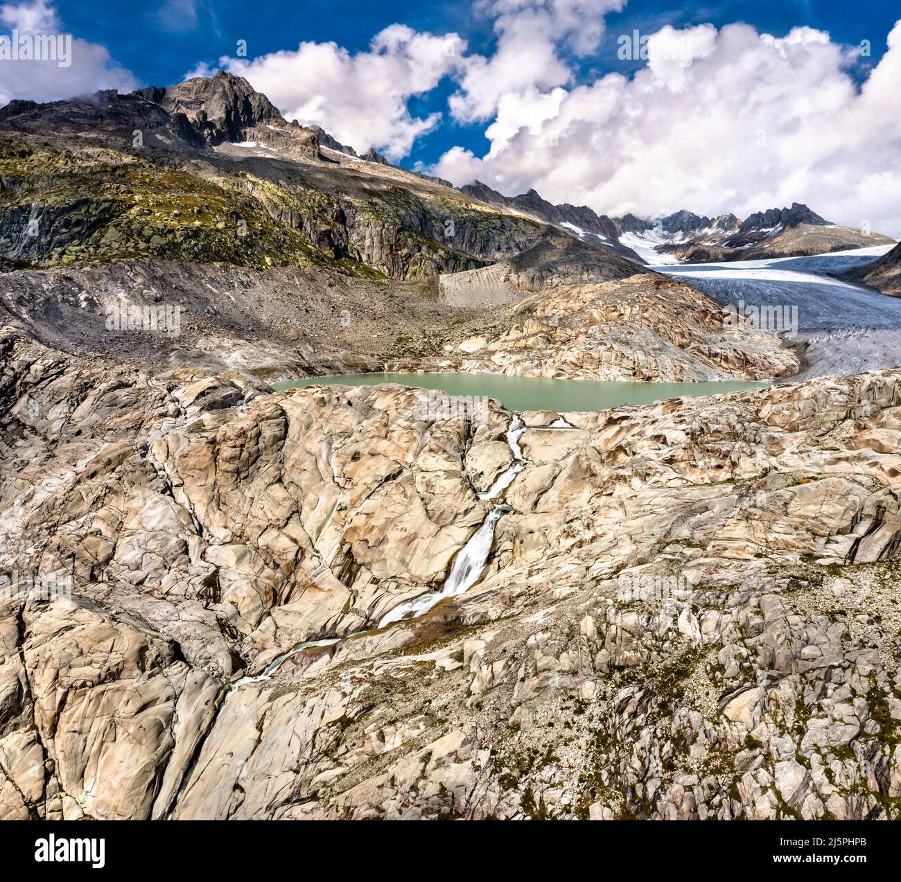 The Rhone Glacier, the source of the Rhone River at Furka Pass in the ...