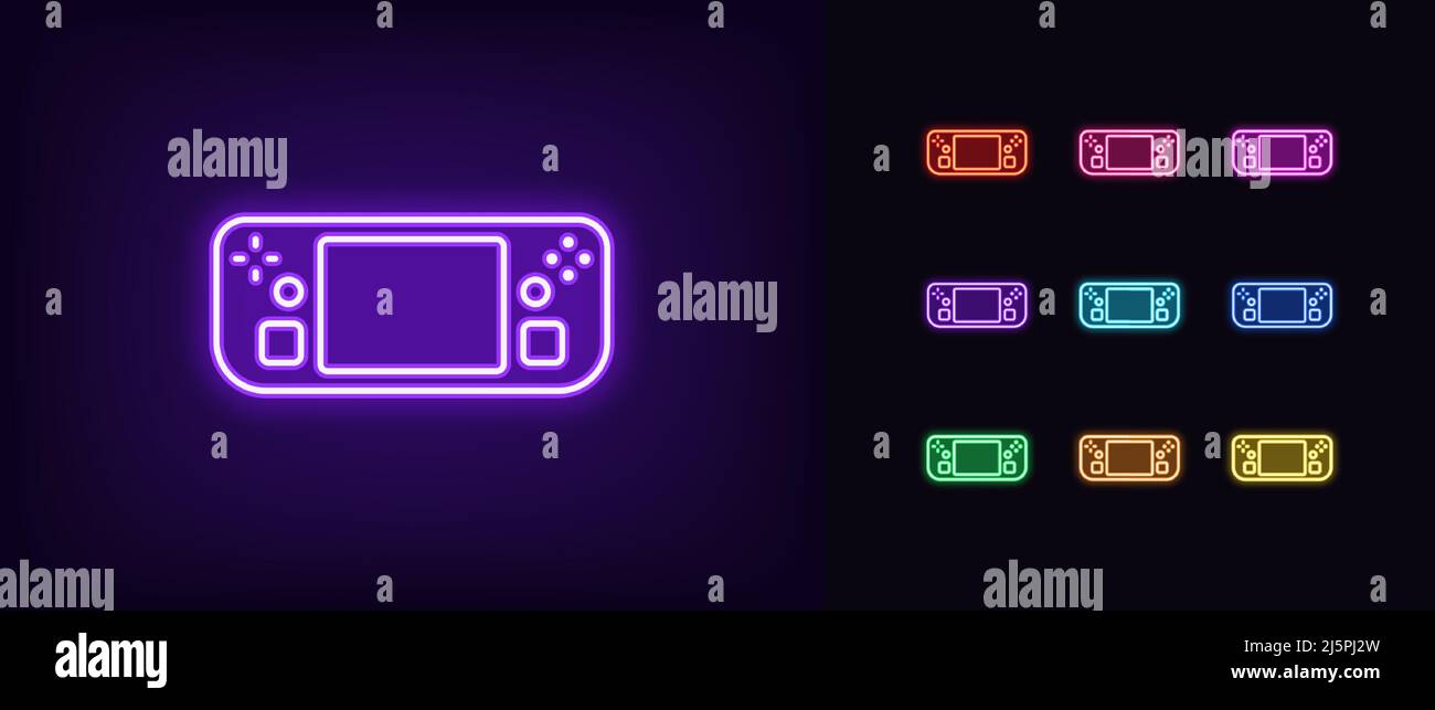 Outline neon handheld game console icon. Glowing neon portable gaming ...