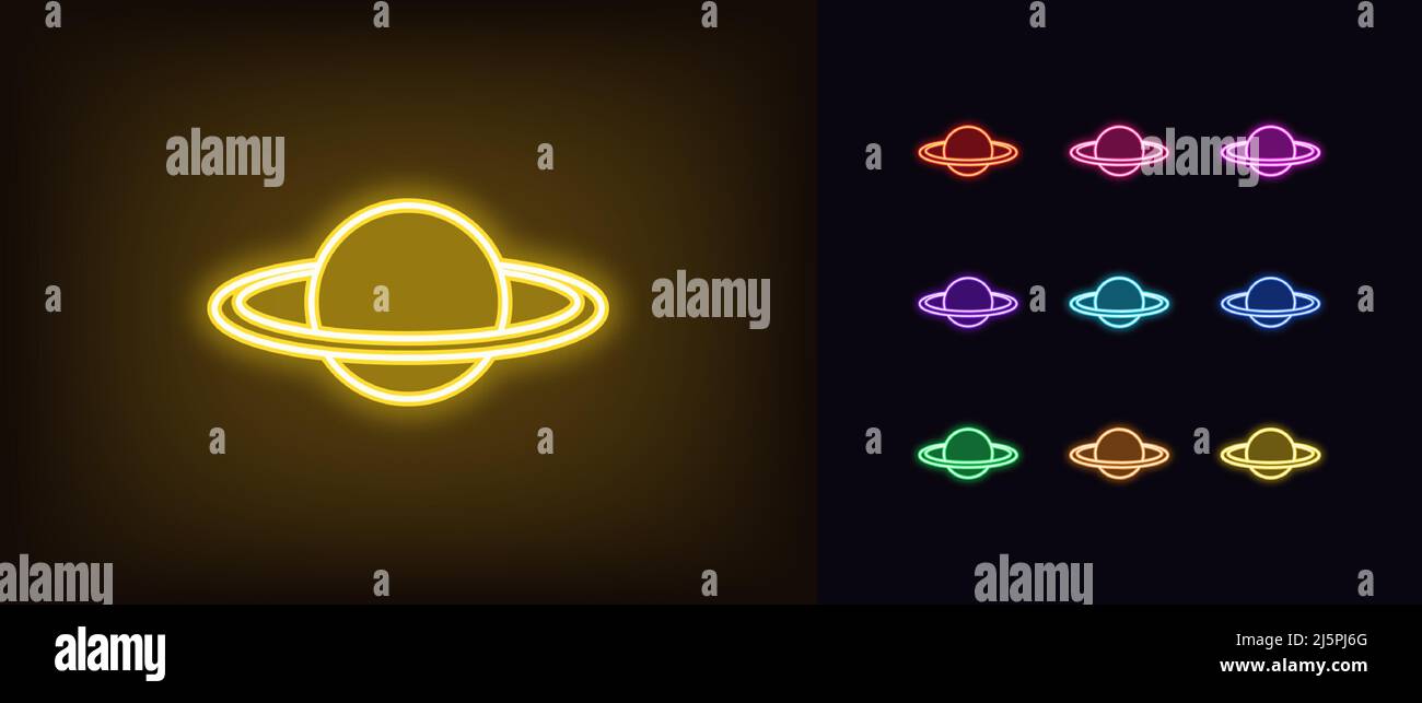 Outline neon Saturn planet icon. Glowing neon planet silhouette with ...