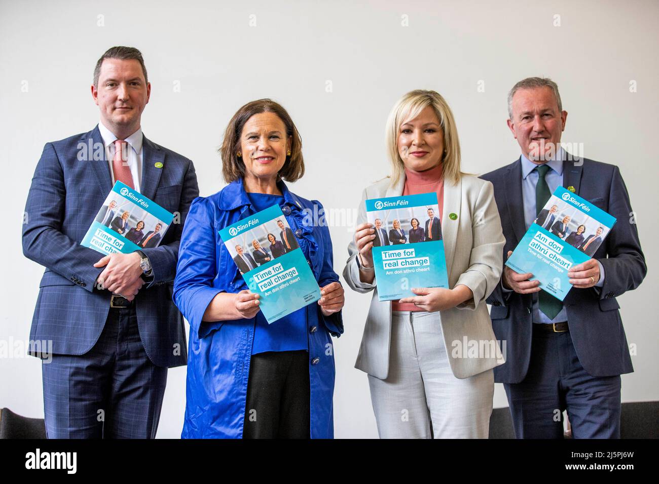 (left to right) John Finucane MP, Sinn Fein President Mary Lou McDonald, Sinn Fein Vice ...