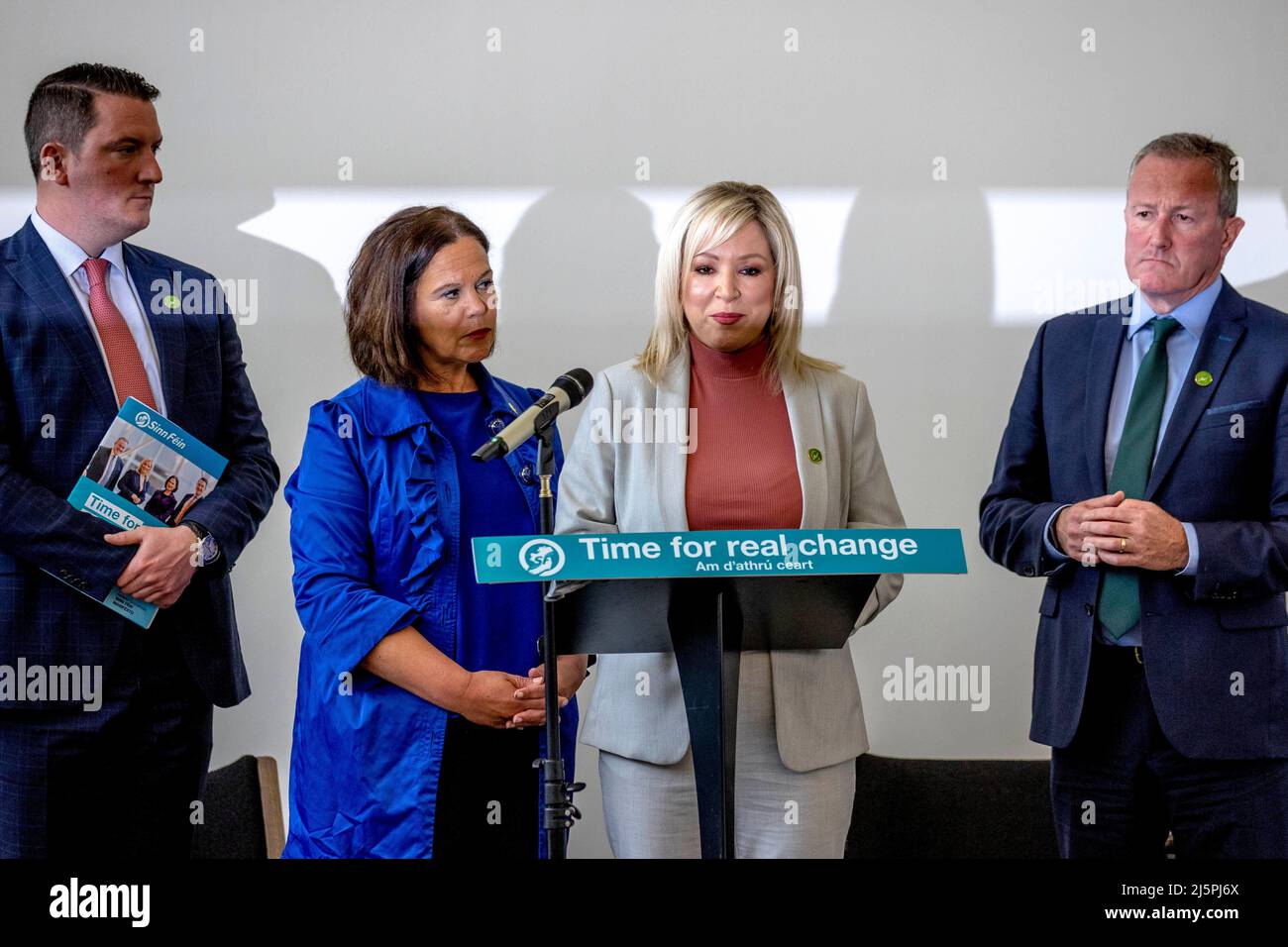 (from left) John Finucane MP, Sinn Fein President Mary Lou McDonald ...