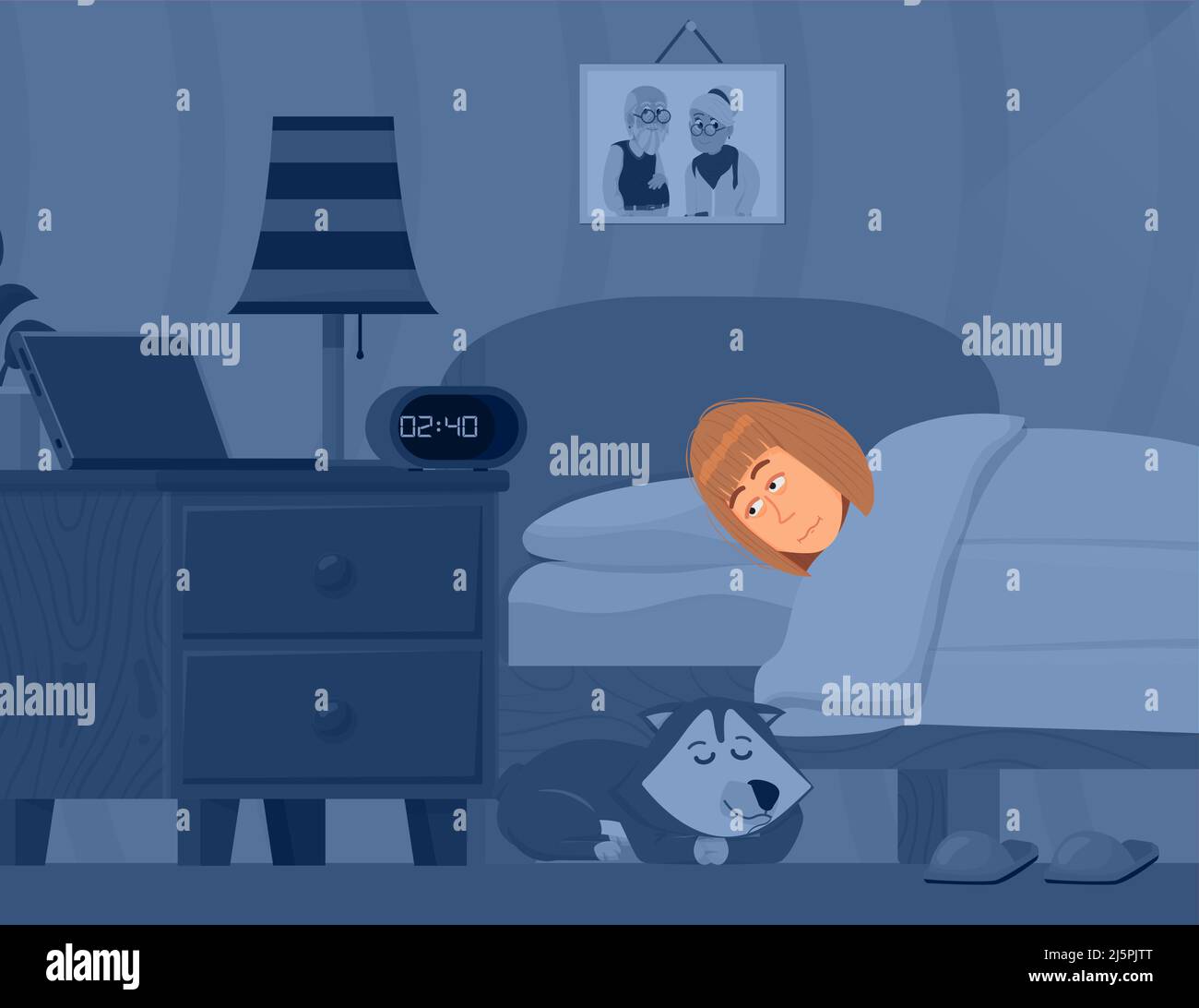 Girl in bed worried Stock Vector Images - Alamy