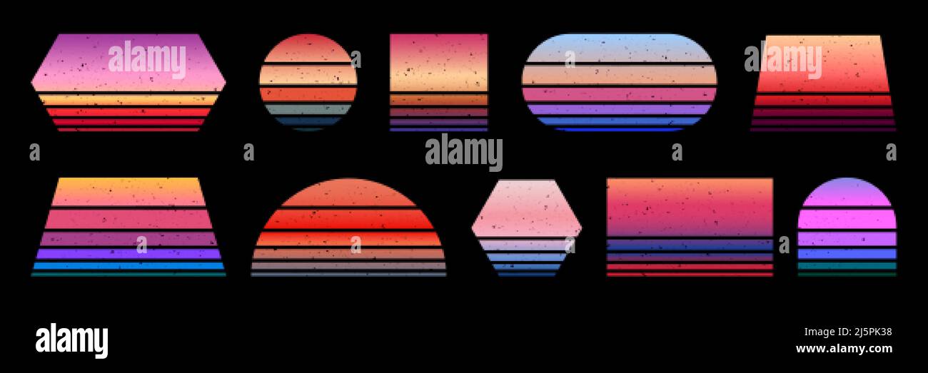 Retro sunset set. Vintage california sunrise logo. 90s 80s colorful ...