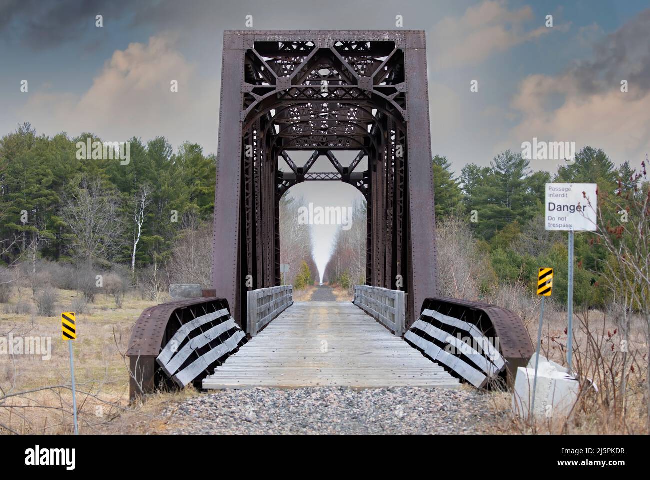 An old abandoned CN iron railway truss bridge outside of Ottawa, Canada ...