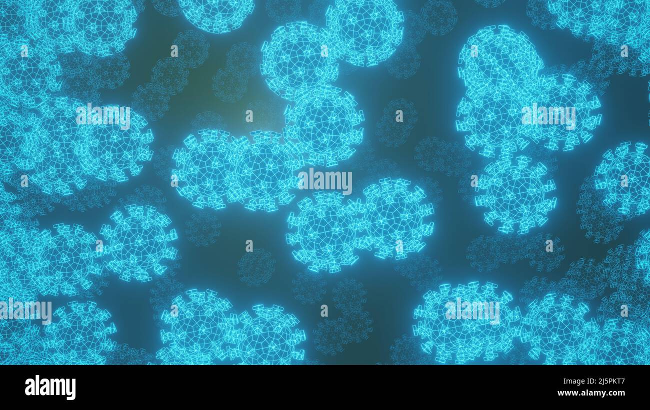 Mutated Omicron SARS-CoV-2 viruses. Low polygonal computer model with ...