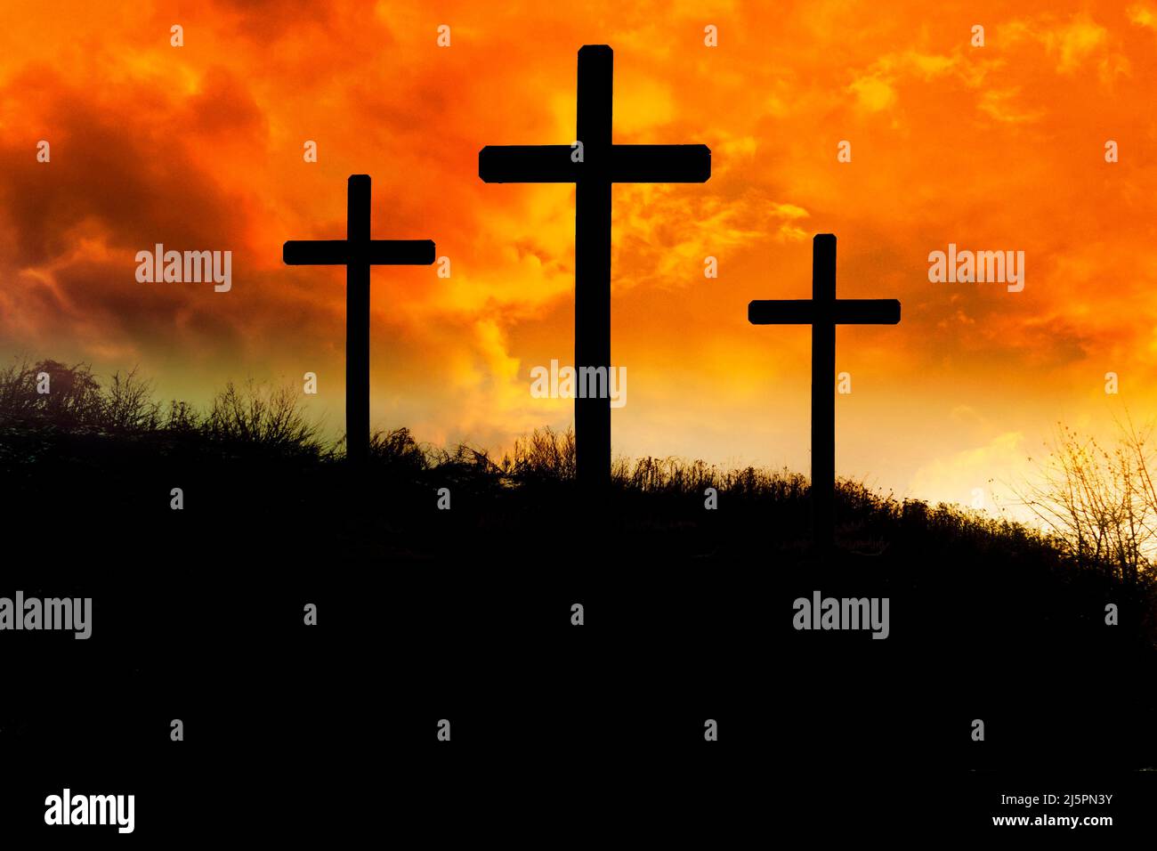 three crosses on a hill, Easter concept Stock Photo - Alamy