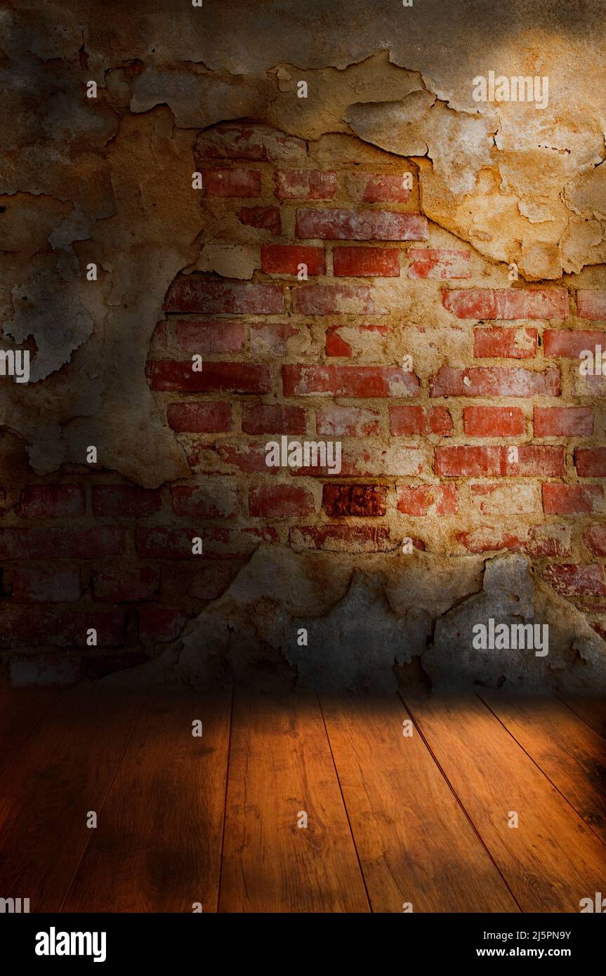 empty room with bricks exposed and wooden planks Stock Photo - Alamy