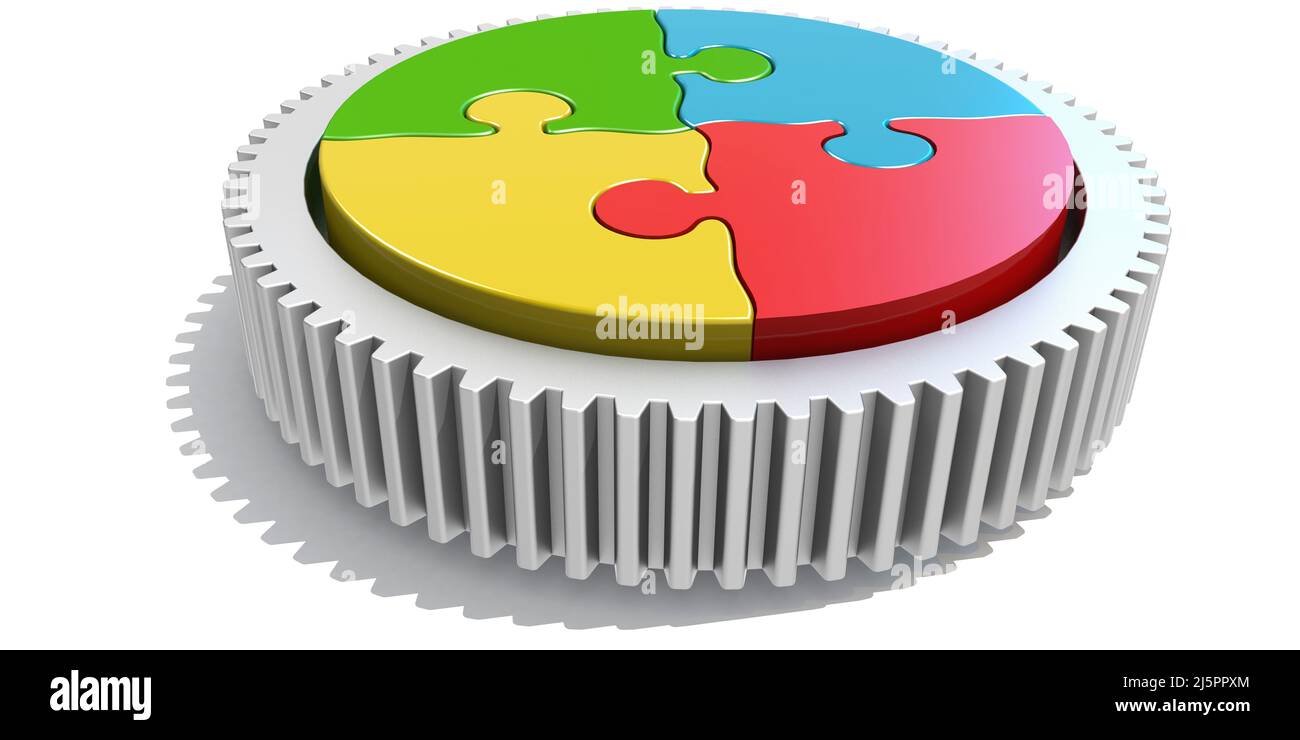 Multi color wheel puzzle isolated on white background, 3d rendering ...