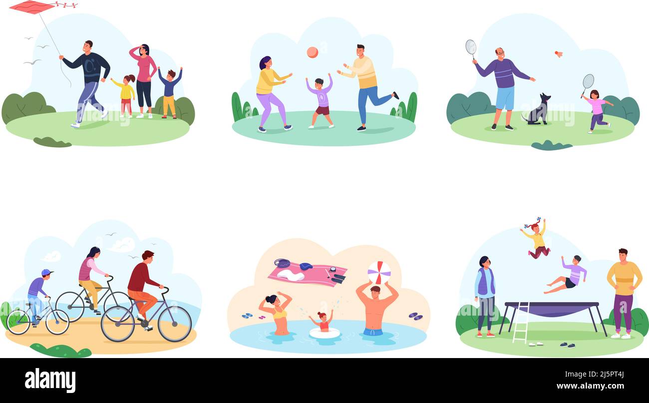 Parents sport activities. Sportive activeness family practicing ...