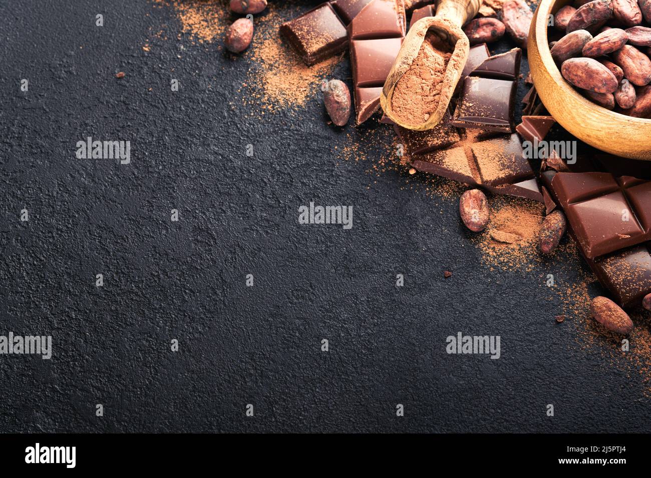 Chocolate . Composition of cocoa powder, grated and bean cocoa bars and ...