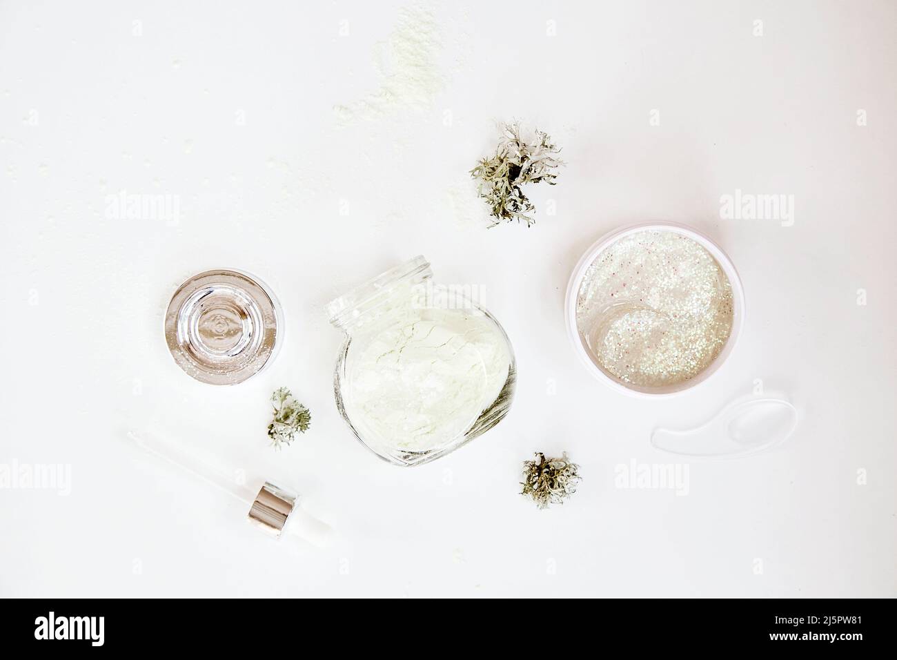 Natural wellness face care cosmetics set on white gradient background ...