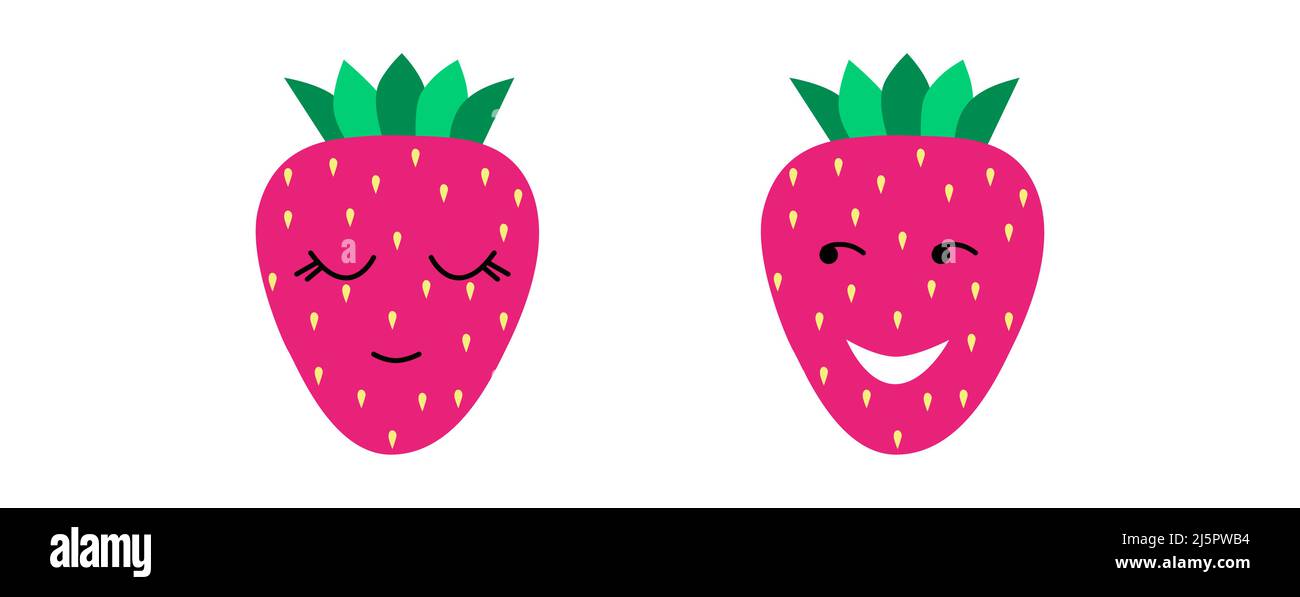 Cute, funny cartoon strawberry character. Emotions. Food smilie. Vector ...