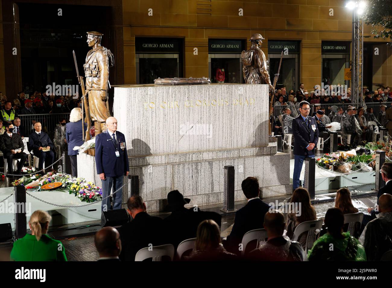 Sydney, Australia. 25th Apr, 2022. A statue of a solider stands on each ...