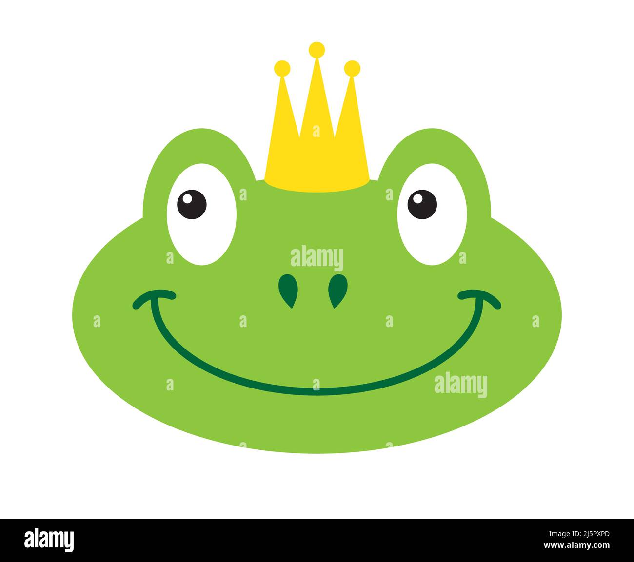 Vector flat cartoon green princess frog face in crown isolated on white ...