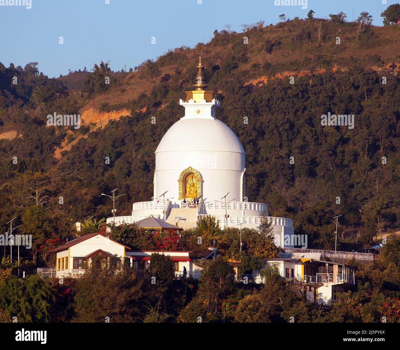World peace stupa near Pokhara, Nepal, Evening sunset view Stock Photo ...