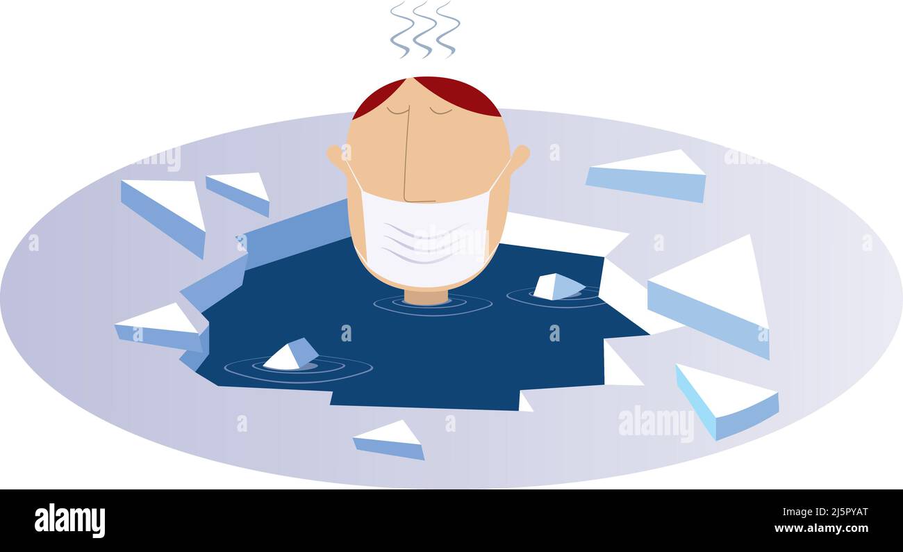 Winter swimming man illustration. Funny man in the protective mask ...