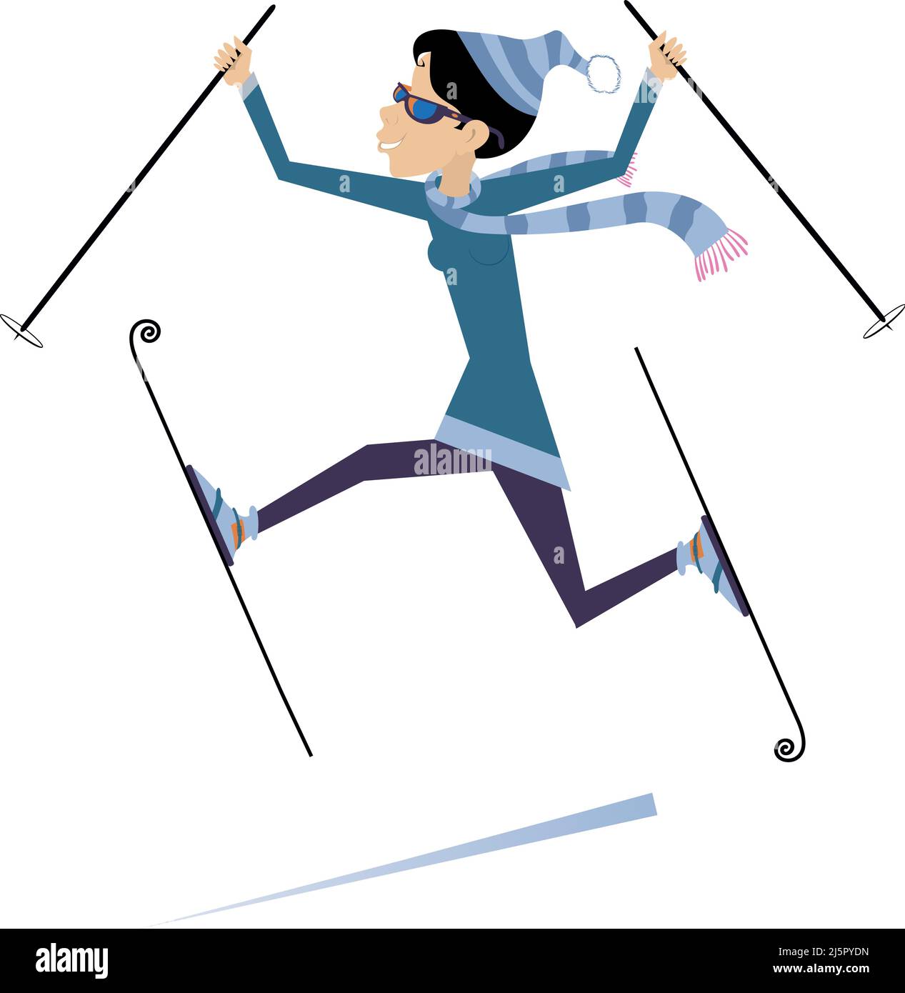 Skier woman illustration. Winter sport. Young skier woman isolated on ...