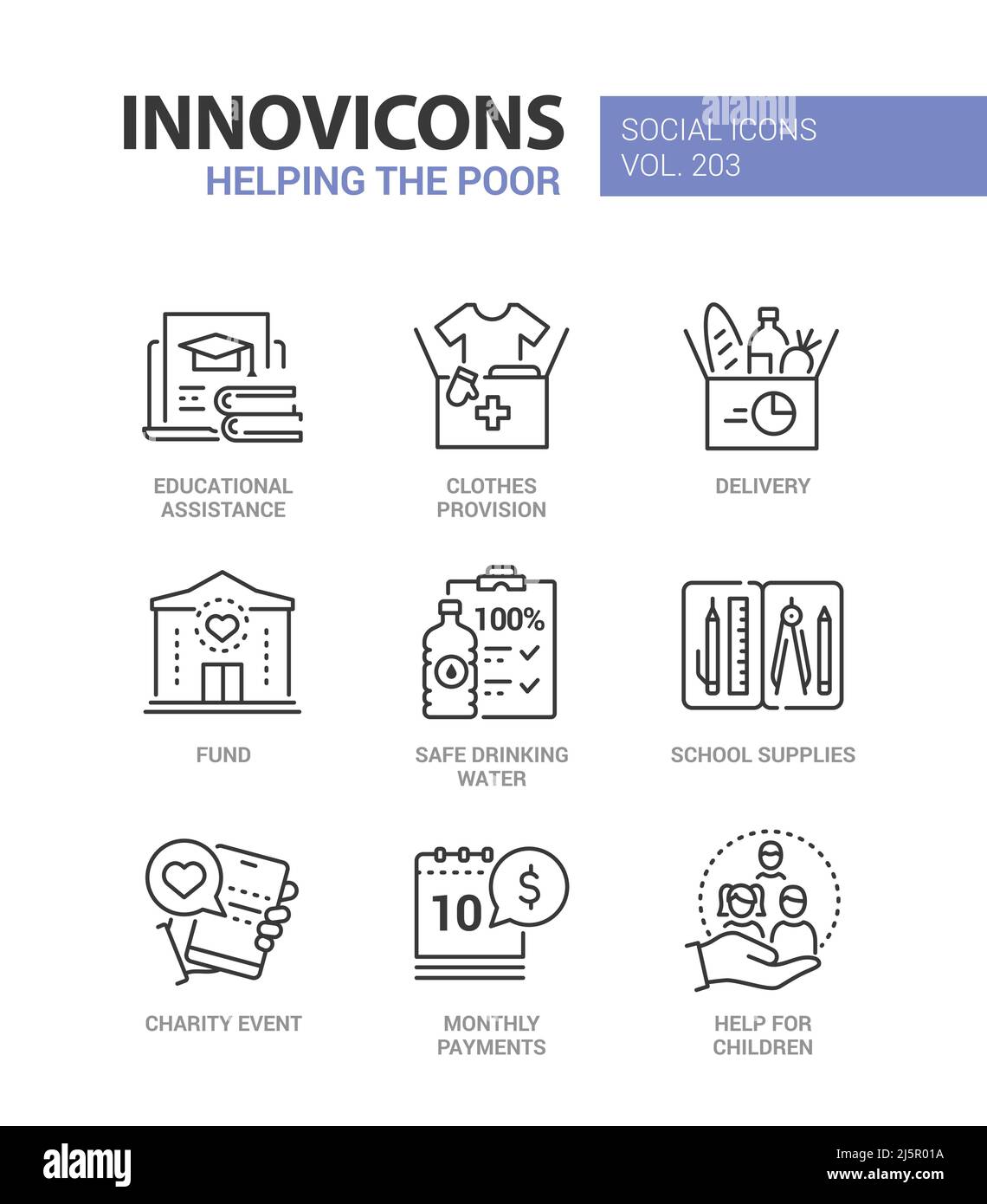 Helping for the poor - line design style icons set Stock Vector Image ...