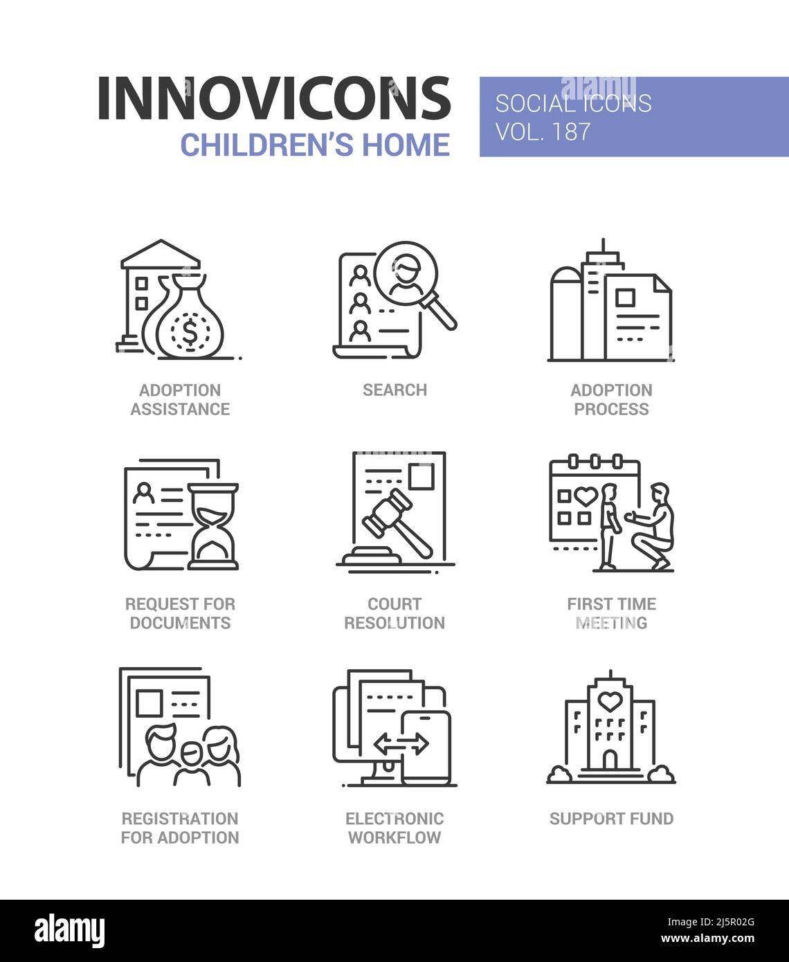 Registration and adoption process - line design style icons set Stock ...