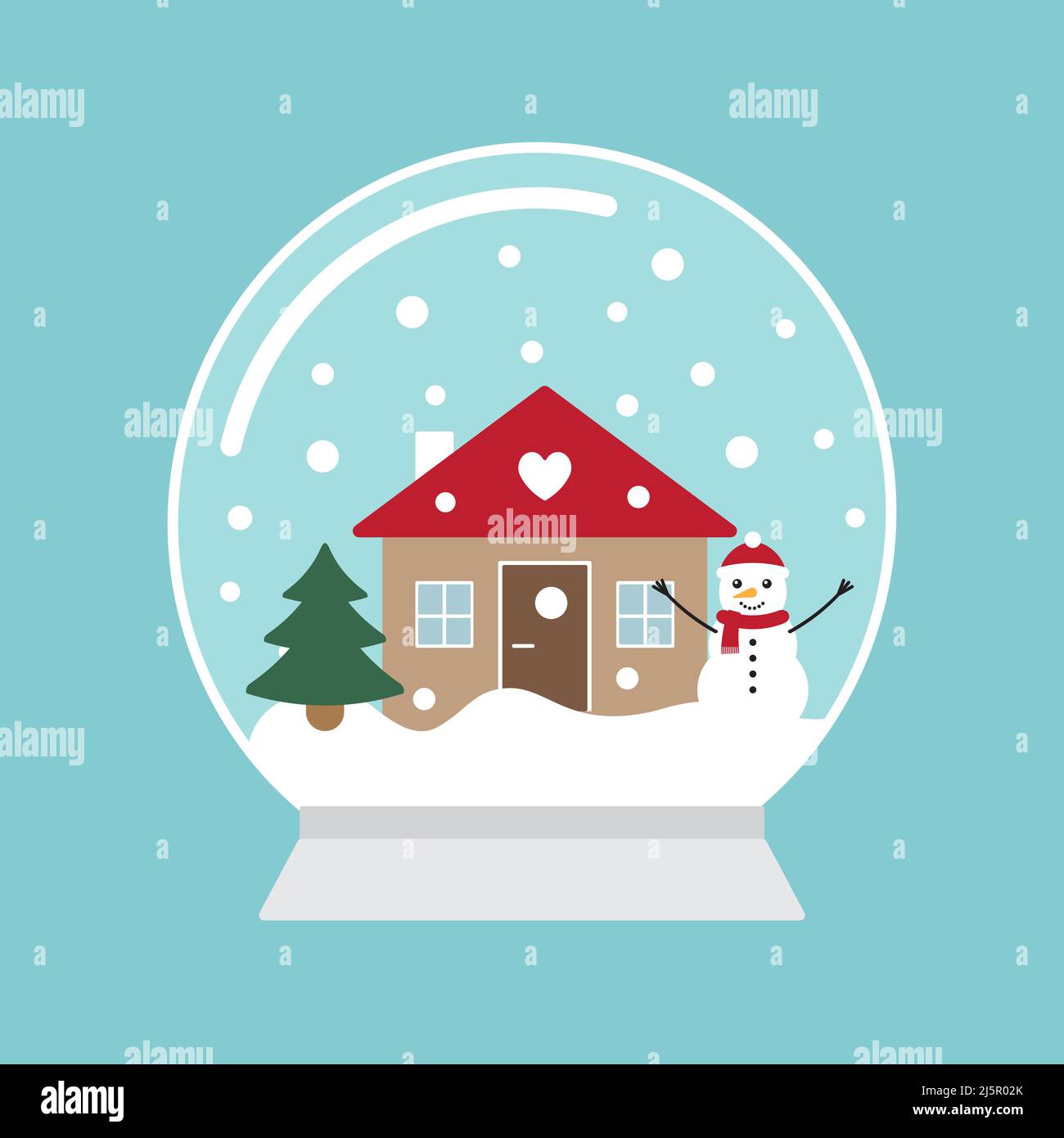 Vector flat cartoon snowball with house landscape isolated on blue ...