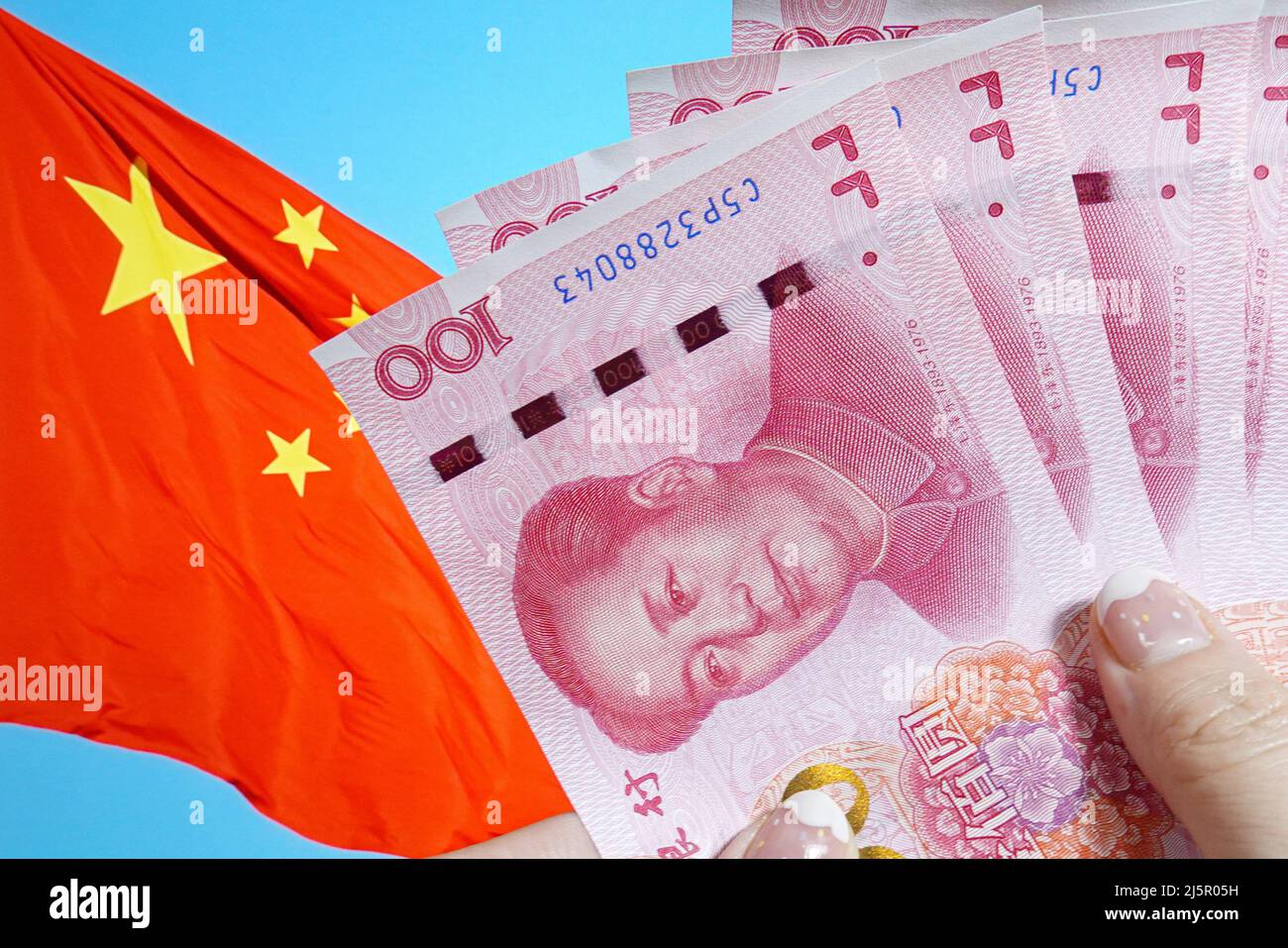 In this photo illustration notes of Chinese currency RMB, with the ...