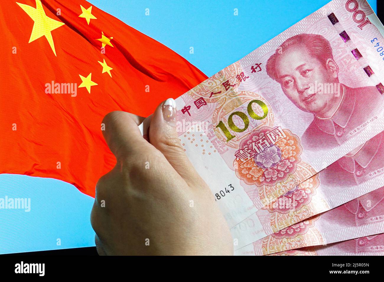 In this photo illustration notes of Chinese currency RMB, with the ...