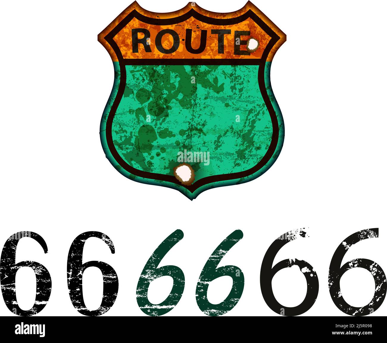 vintage rusty and distressed road sign,various typefaces for route 66 ...