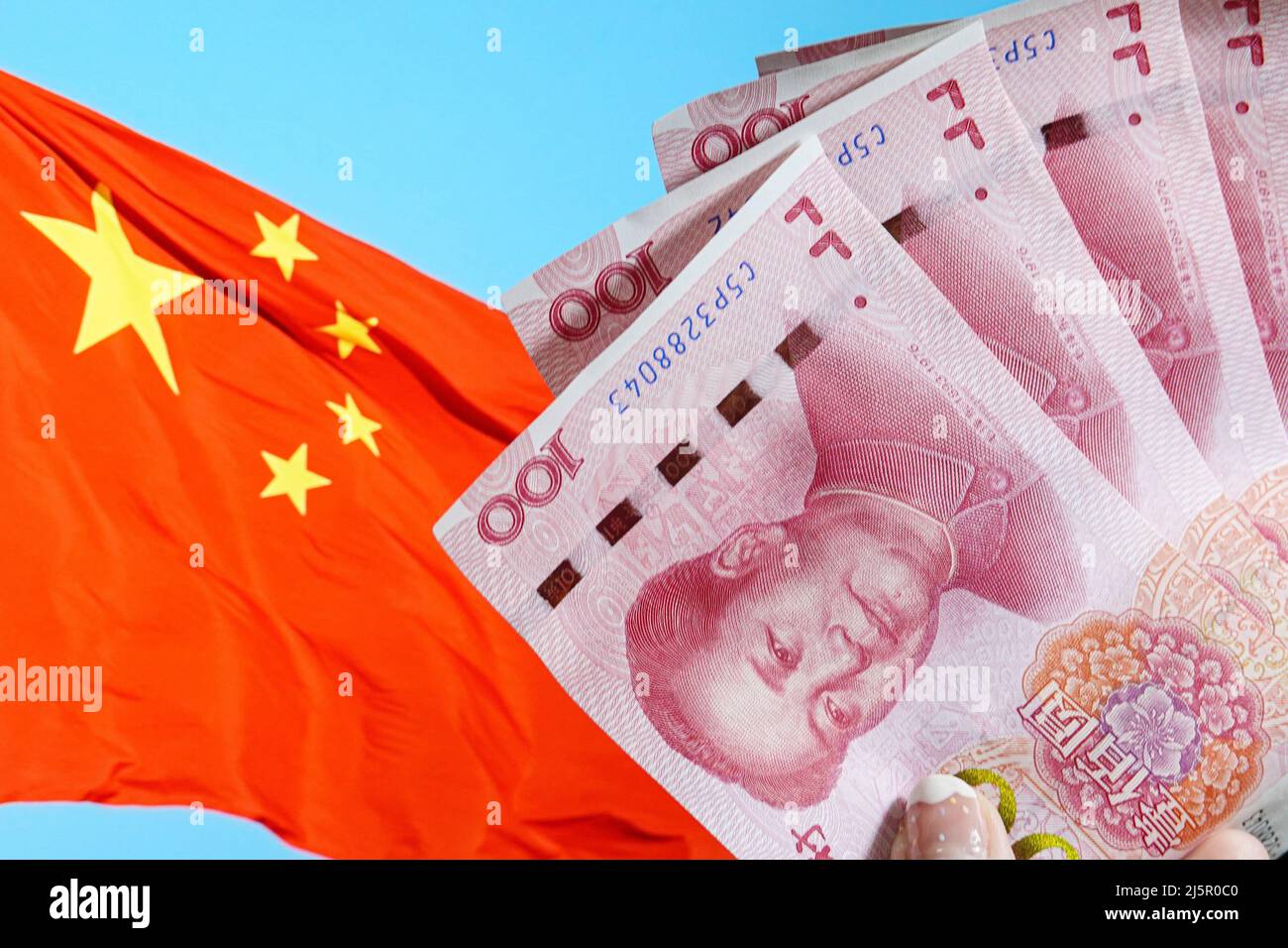 In this photo illustration notes of Chinese currency RMB, with the ...