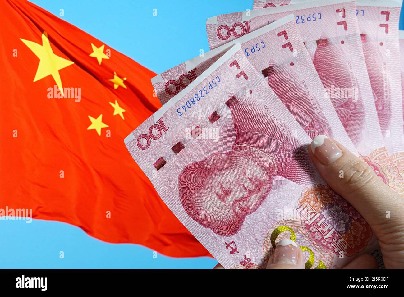In this photo illustration notes of Chinese currency RMB, with the ...