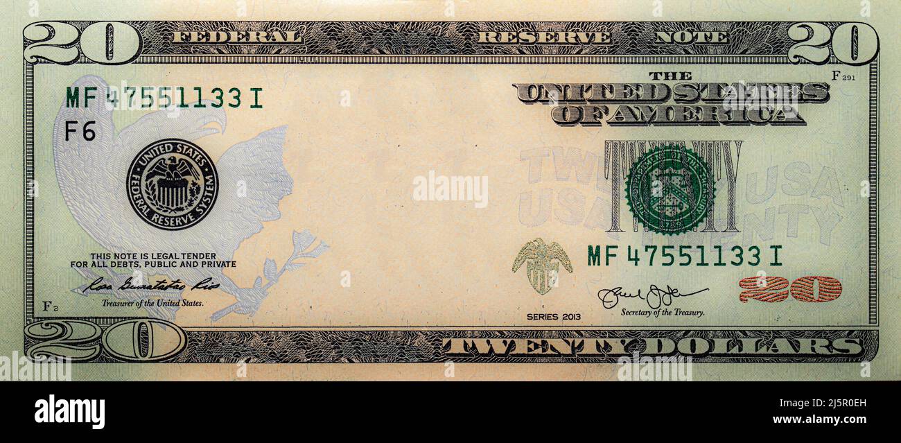 Closeup of front side of 20 dollar banknote Stock Photo - Alamy