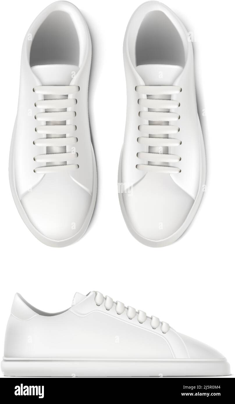 realistic vector icon. Set of running sneakers shoes in white color ...
