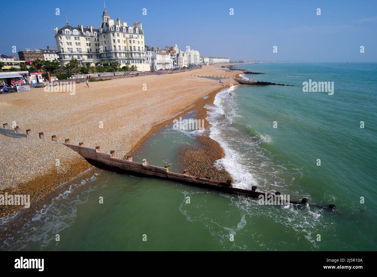 The shingle beach & groynes of Eastbourne beach in Eastbourne East ...