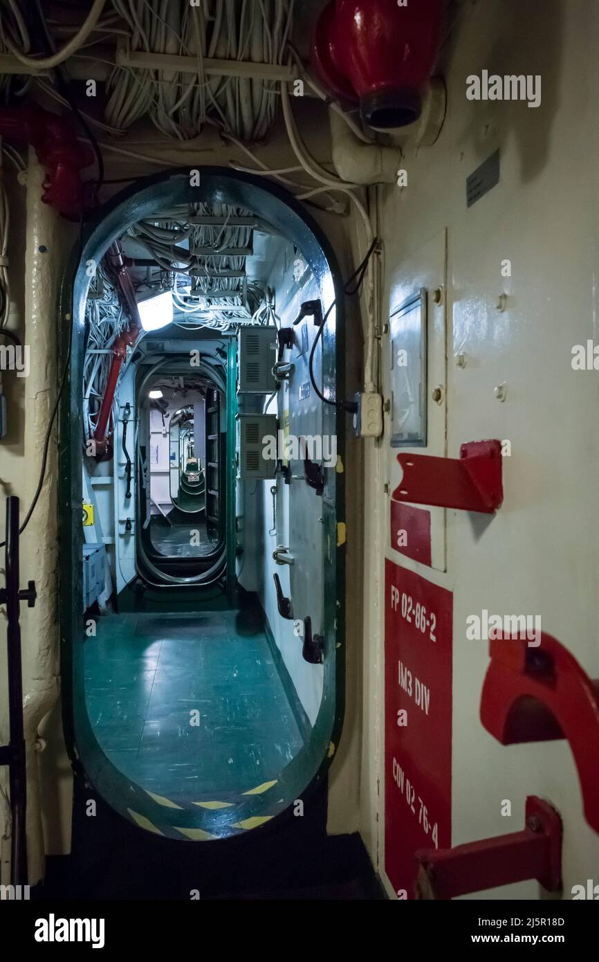 One of the USS Midway aircraft carrier corridors to the engine rooms ...