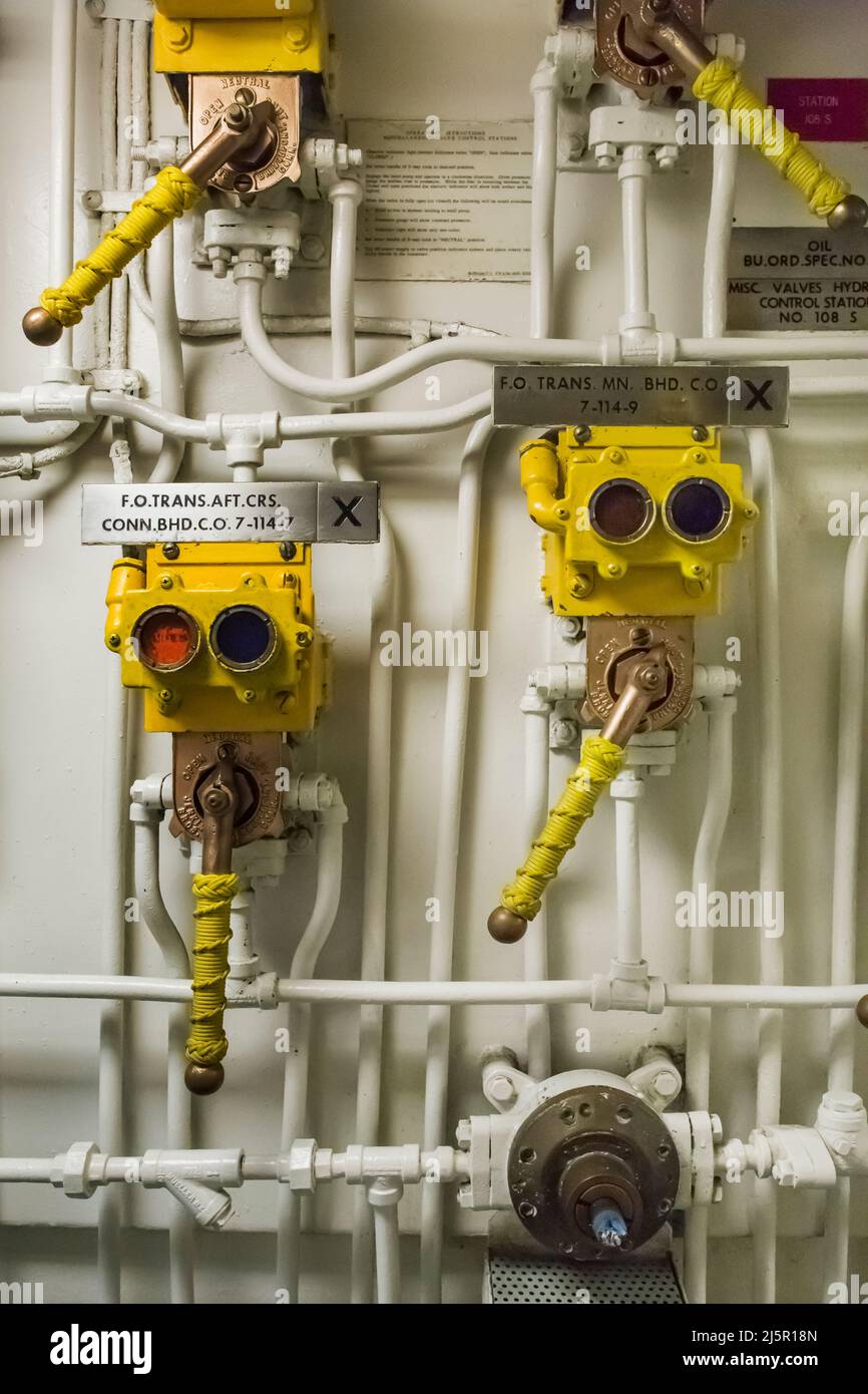 Close-up view of a miscellaneous valve control station of the USS ...