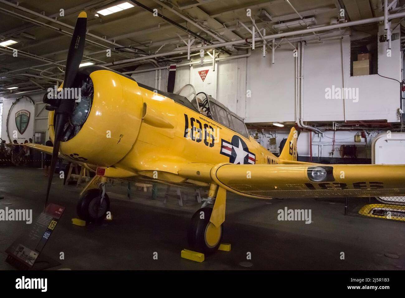 Yellow SNJ plane for pilots training at the USS Midway aircraft carrier ...