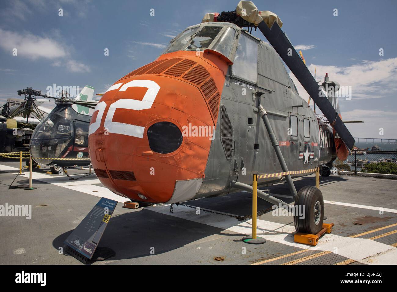 SH-34 Seabat helicopter at the USS Midway aircraft carrier flight deck ...