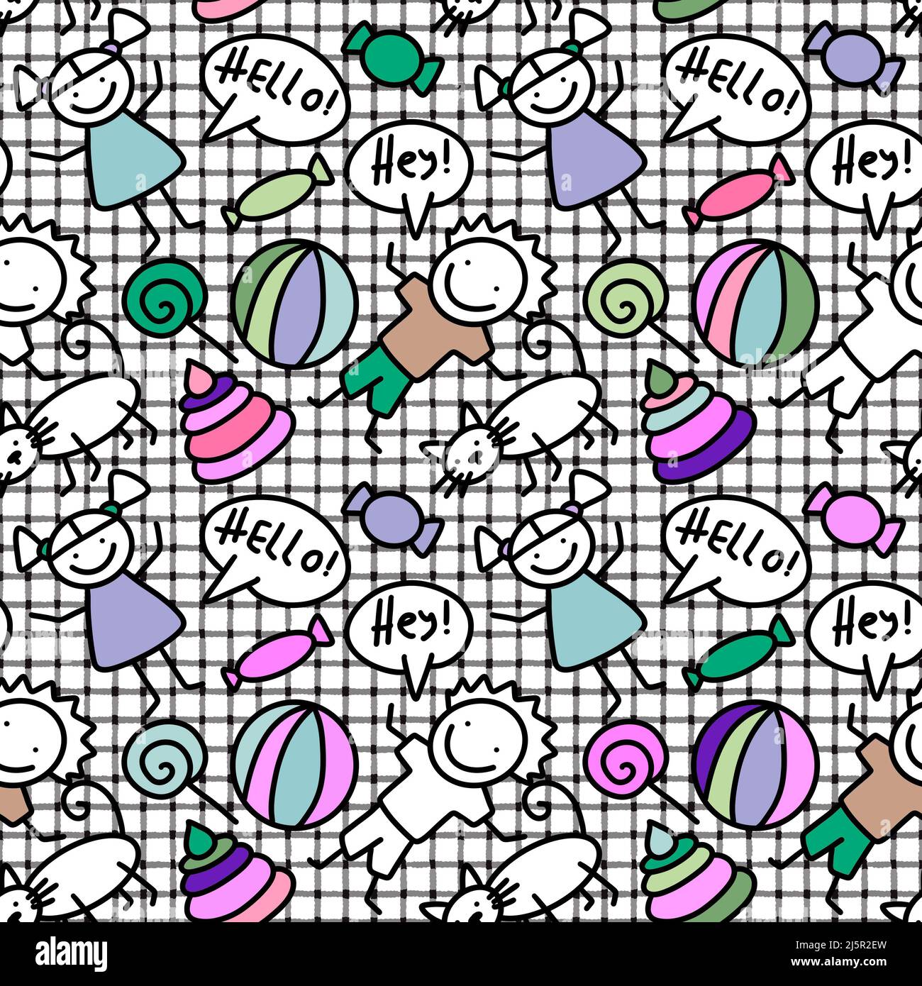 Cartoon seamless kids comic pattern for fabrics and textiles and ...