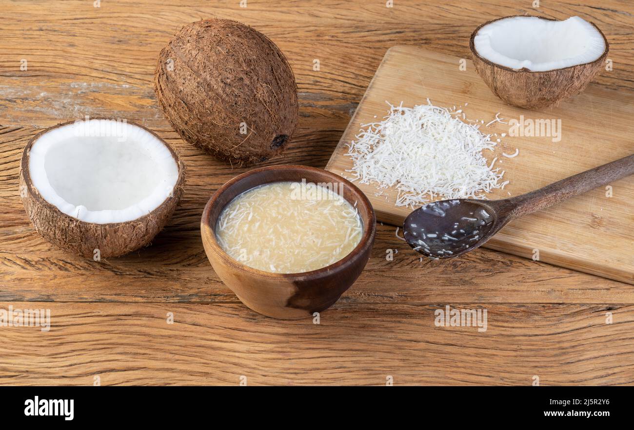 Creamy cocada, traditional brazilian coconut candy with grated coconut ...