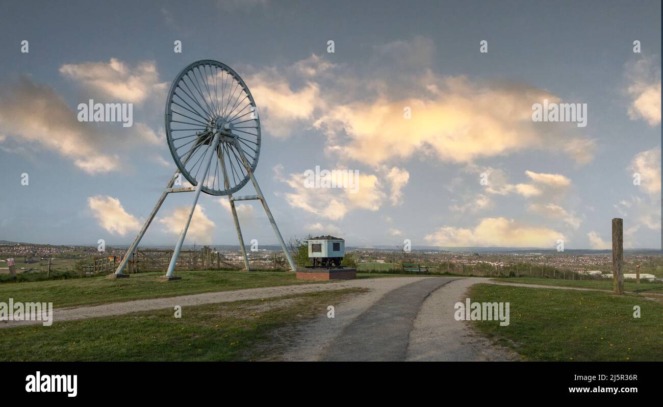Newcastle-under-Lyme, Staffordshire, uk, 04,25.2022,Apedale pit wheel ...